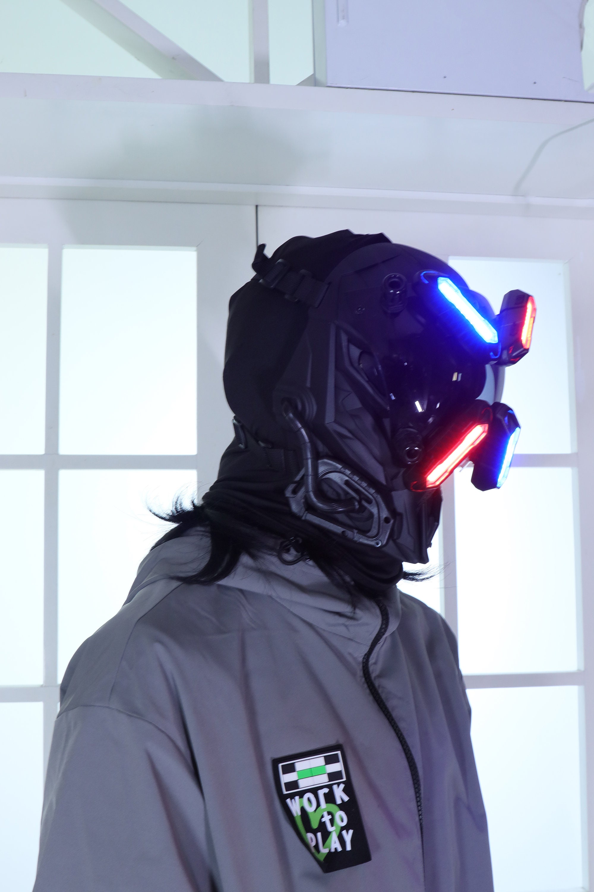 Futuristic Cyberpunk Mask, Demons Punk Helmet With Four Light, Luminous Black Warrior Full Face ...
