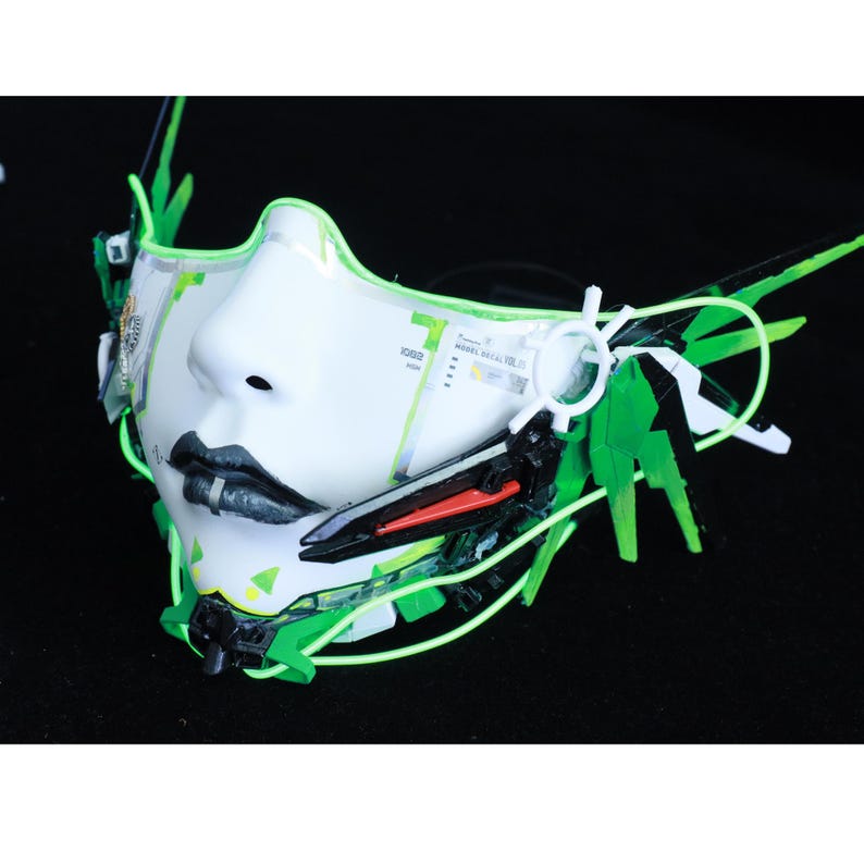 Self-design Green Light Cyberpunk Half-face Mask, Super Cool Glowing ...