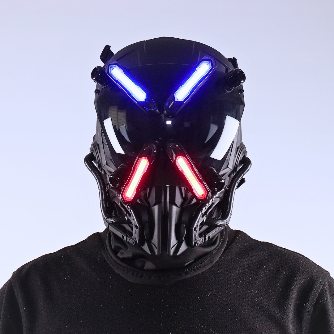 Futuristic Cyberpunk Mask, Demons Punk Helmet With Four Light, Luminous ...