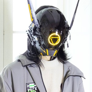Custom Glowing Cyberpunk Samurai mask With Wing, yellow Cool cosplay ...