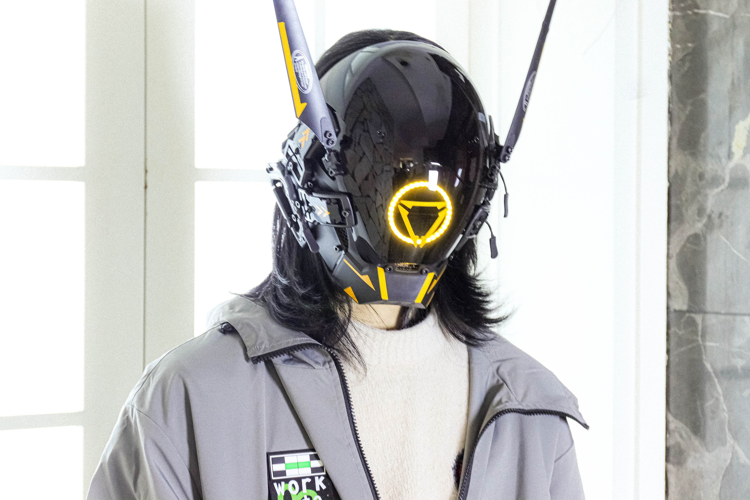 Custom Glowing Cyberpunk Samuraimask With Wing,yellow Coolcosplaypunk ...