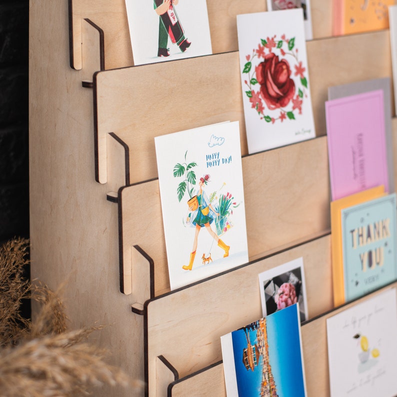 Greeting Card Holder, Postcard Display Wooden, Sticker Display Stand ...