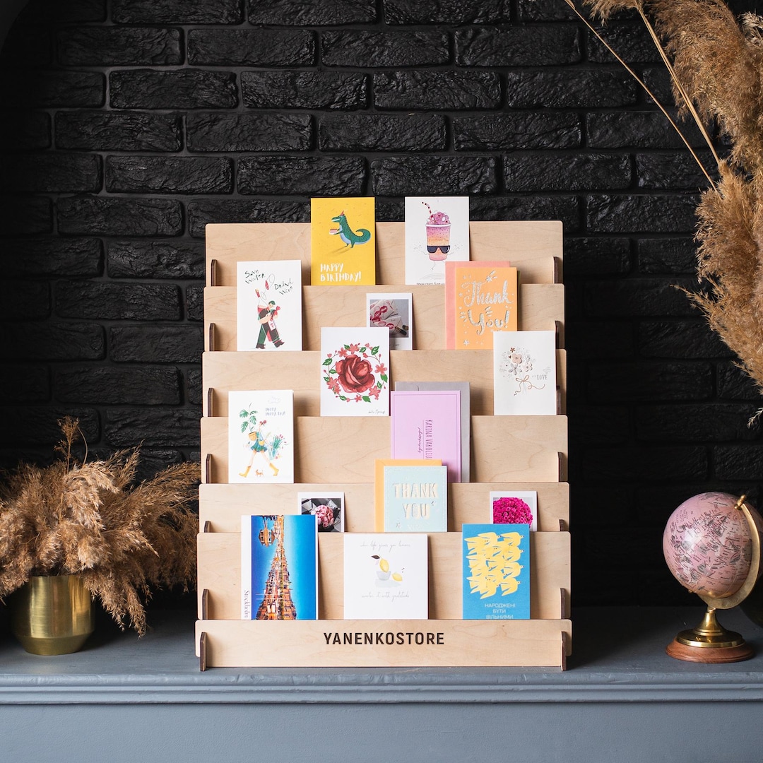 Wood Greeting Card Display, Greeting Card Display Stand, Postcard ...