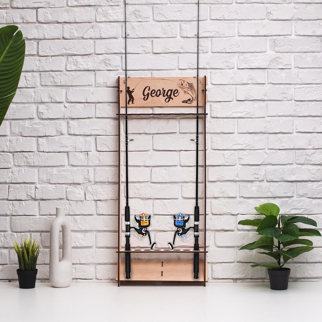 Custom Fishing Rod Holder for Wall, Fishing Rod Rack Wood, Fishing Pole ...
