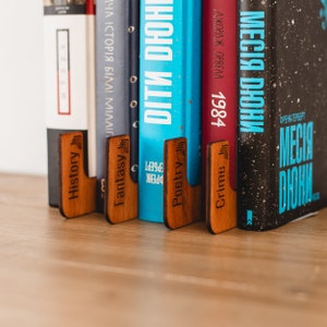 Book Shelf Dividers, Genre Dividers Book, Wooden Library Dividers ...