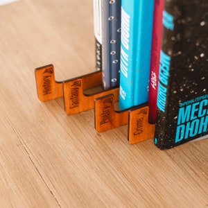 Book Shelf Dividers, Genre Dividers Book, Wooden Library Dividers ...