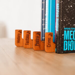 Book Shelf Dividers, Genre Dividers Book, Wooden Library Dividers ...