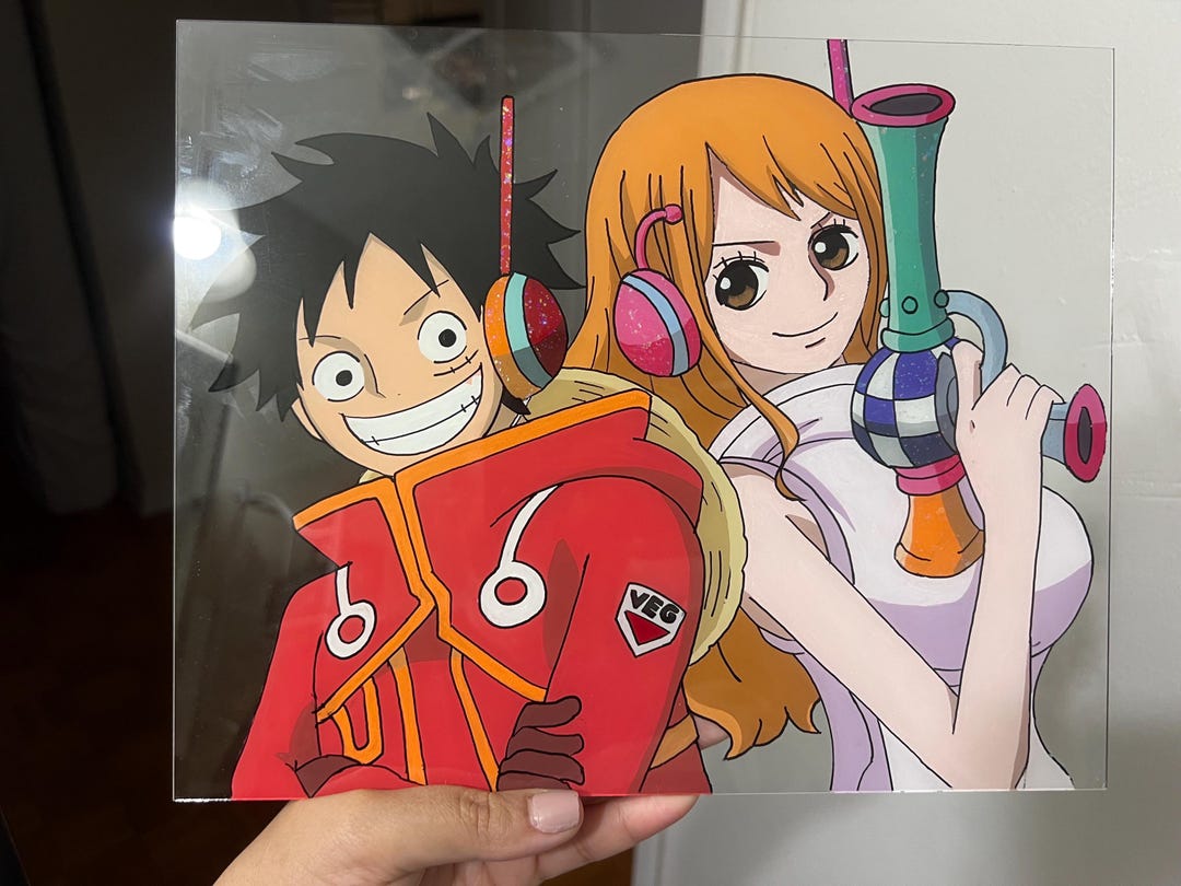 8.5x10.5” Luffy and Nami Egghead Island Arc Glass Painting - Etsy