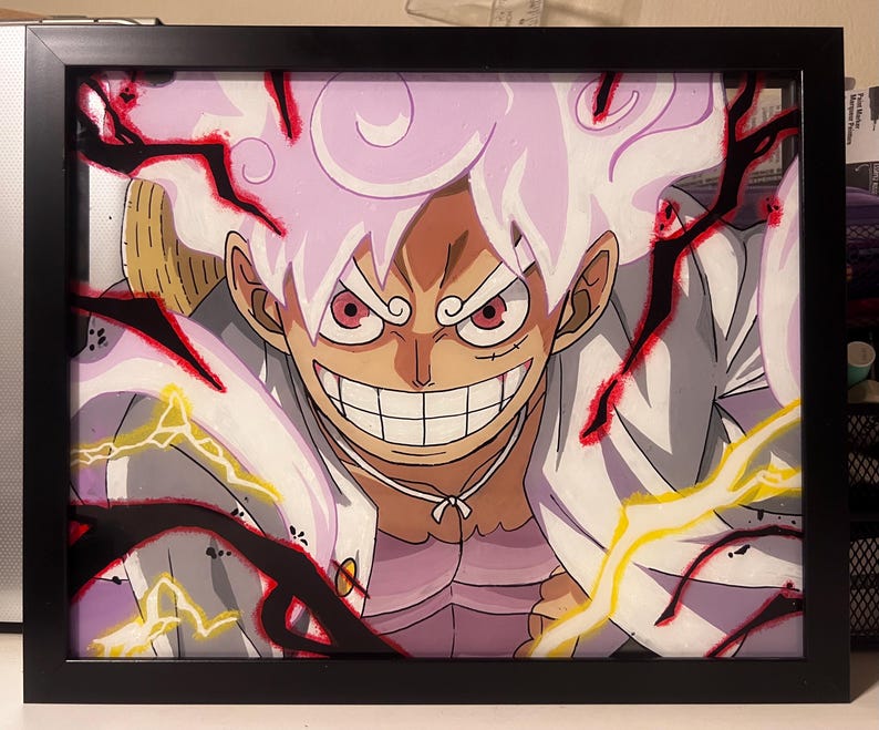 8.5x10.5” Monkey D. Luffy Gear 5 Glass Painting - Etsy