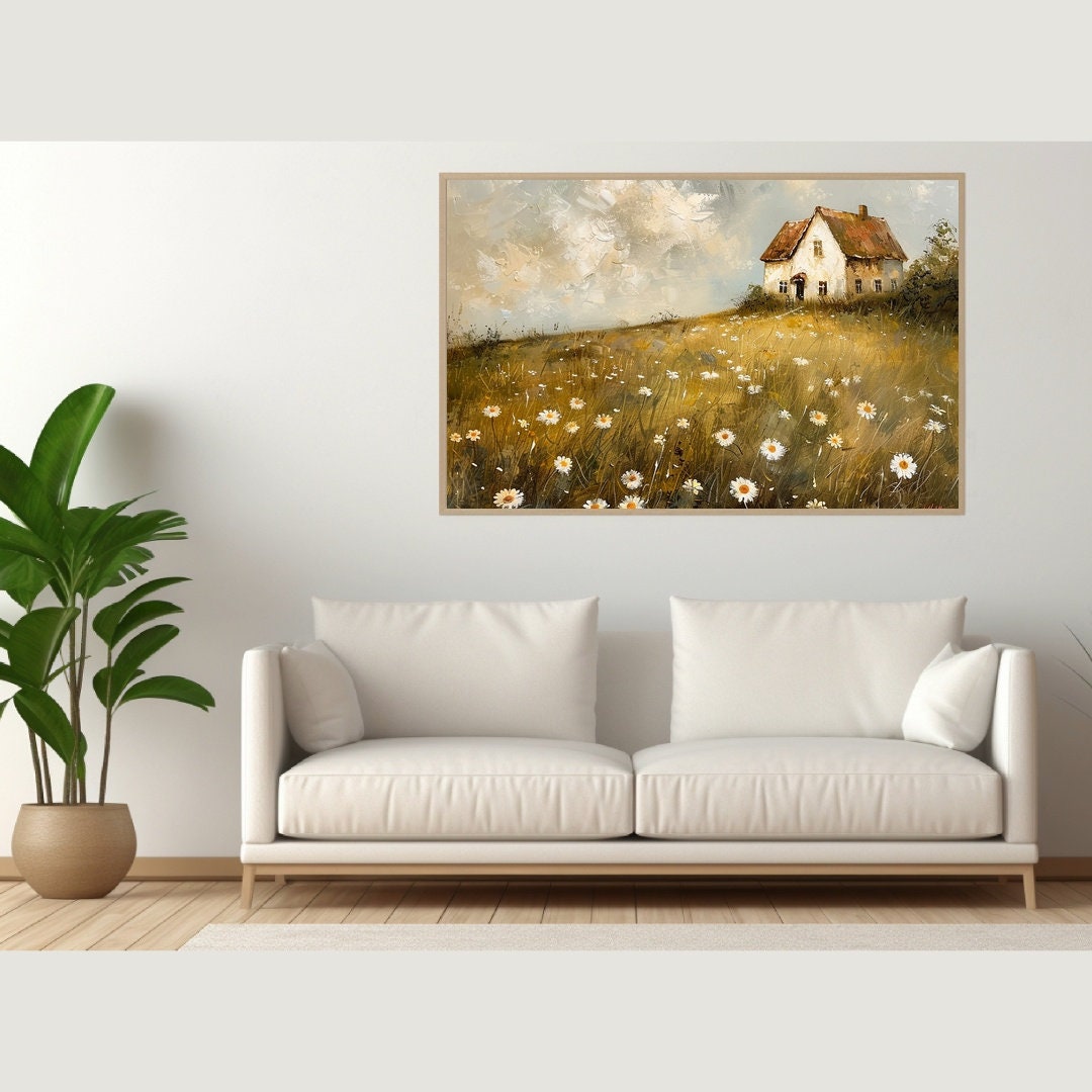 Rustic Farmhouse Digital Art | Countryside Meadow Print | Daisy Field ...