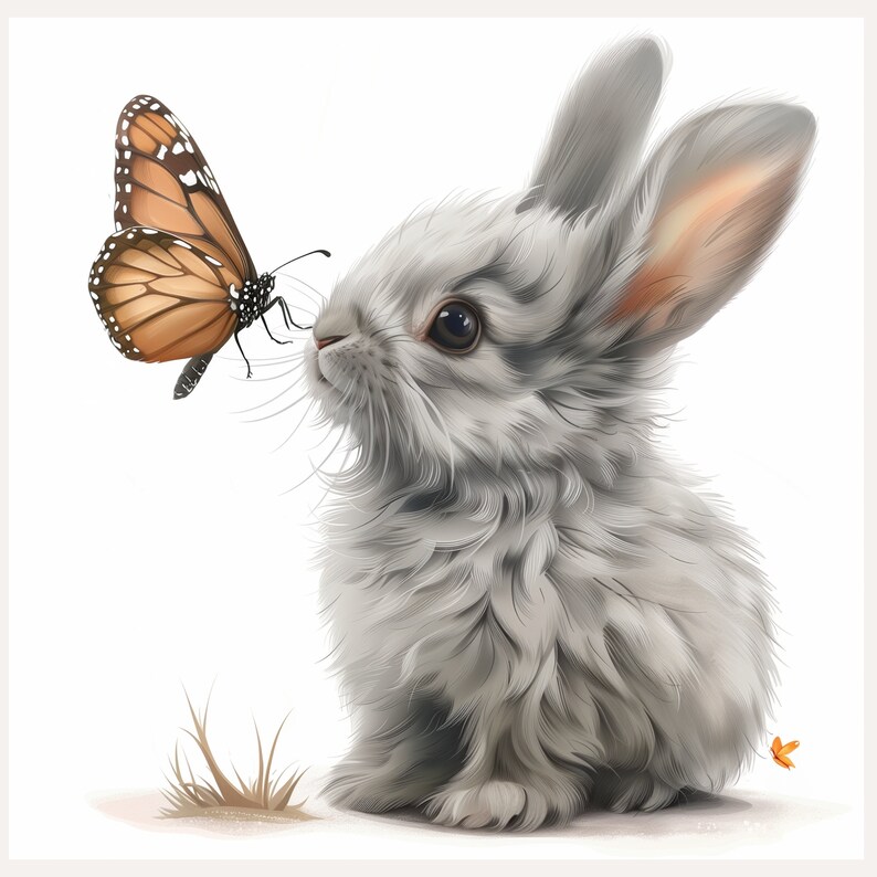 10 Rabbit With Butterfly, Bunny Clipart for Nursery Wall Art Decor ...