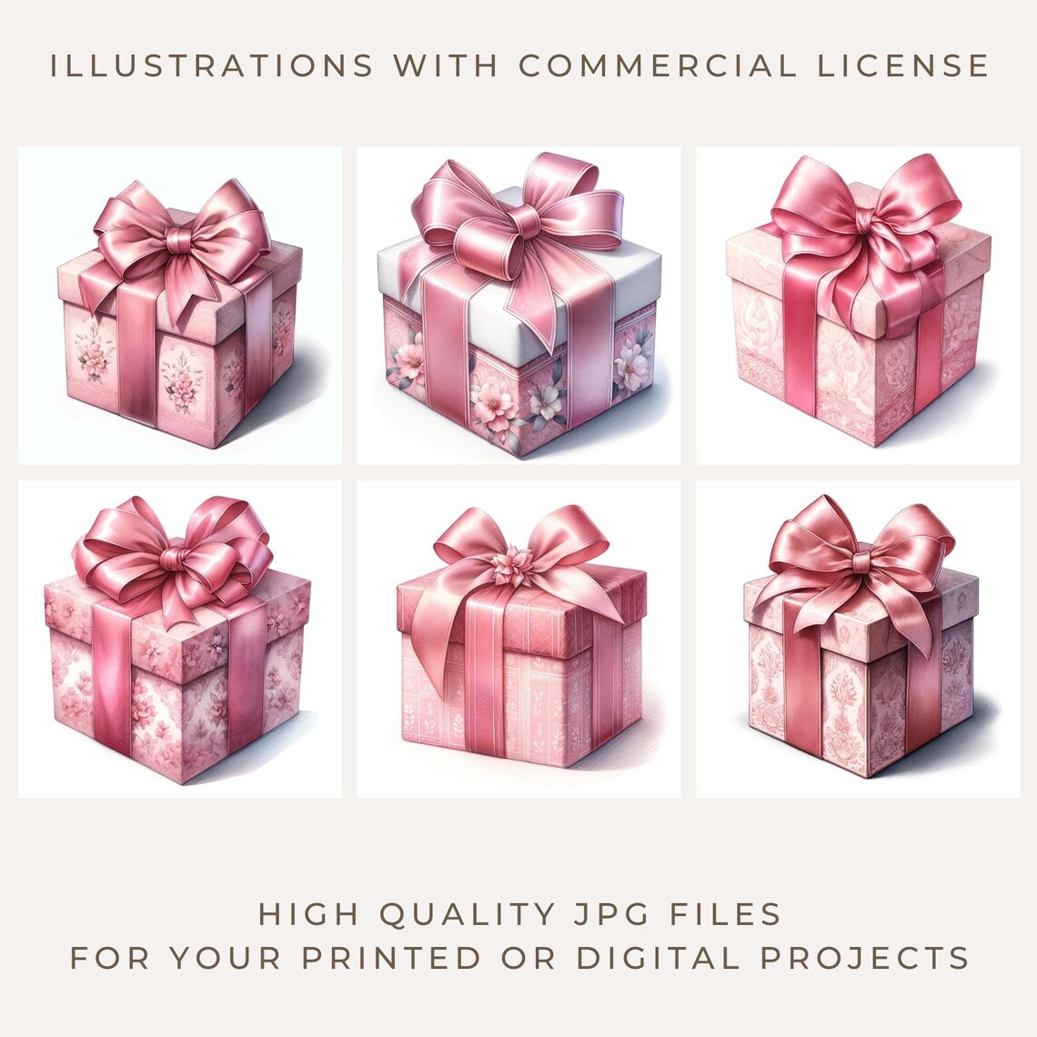 Pink Wrapped Present Clipart Bundle for Digital Crafting, Watercolor ...