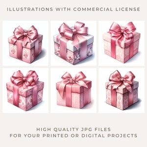 Pink Wrapped Present Clipart Bundle for Digital Crafting, Watercolor ...