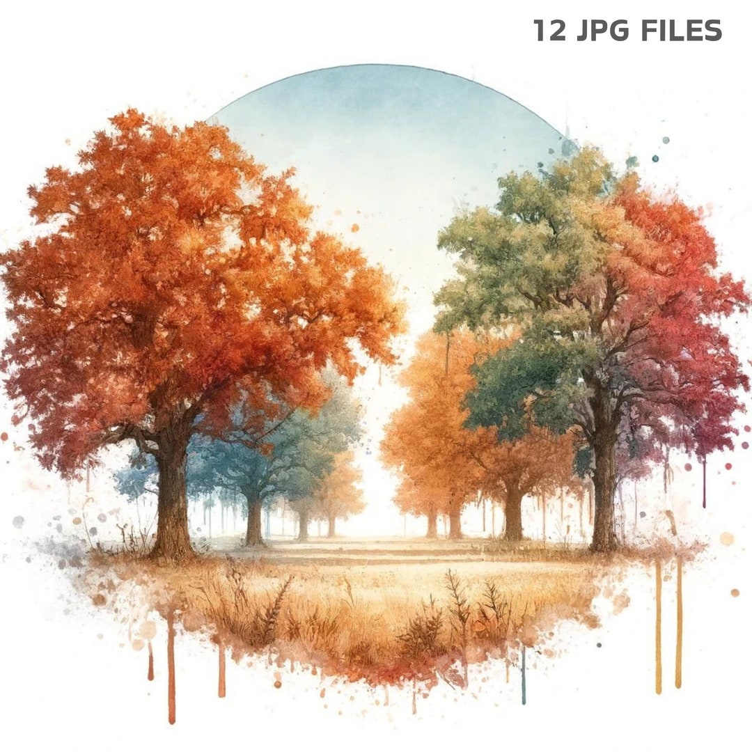 Autumn Tree Illustration Bundle Images for Junk Journals & Paper Crafts ...