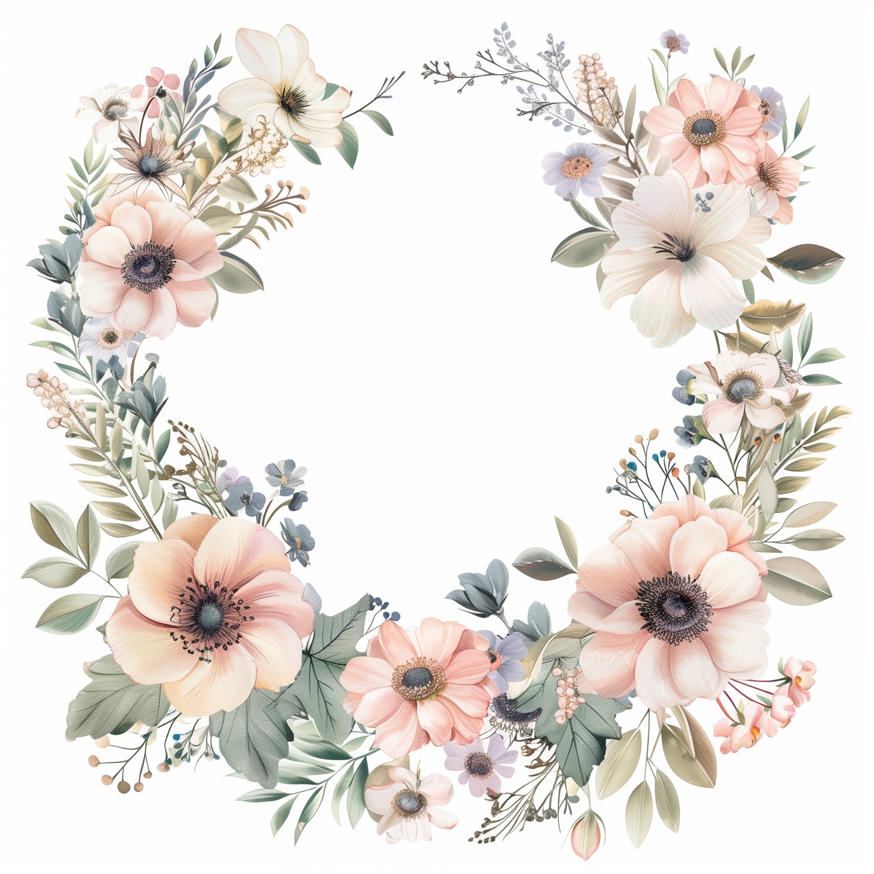 10 Mother's Day Wreath Clipart Set, Circle Florals, Wedding Flowers ...