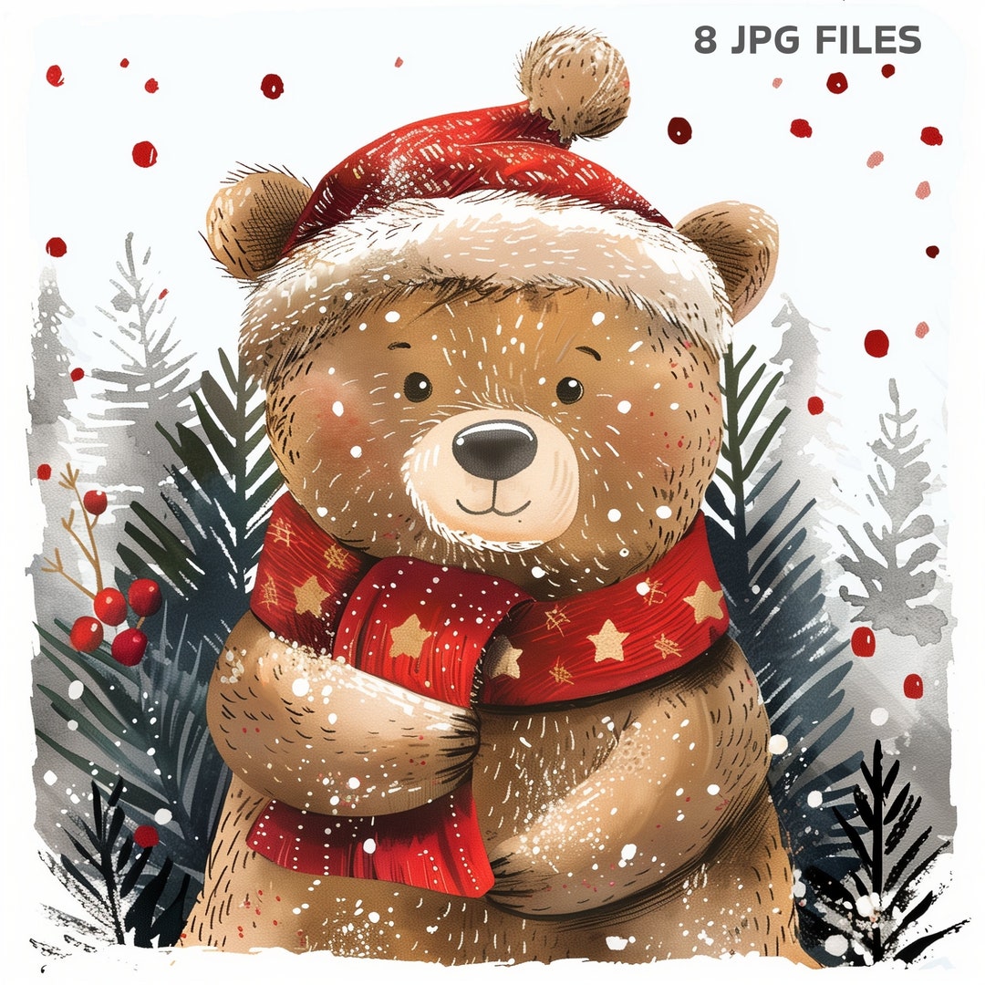 Christmas Vintage Bear Clipart Bundle, Digital Download for ...