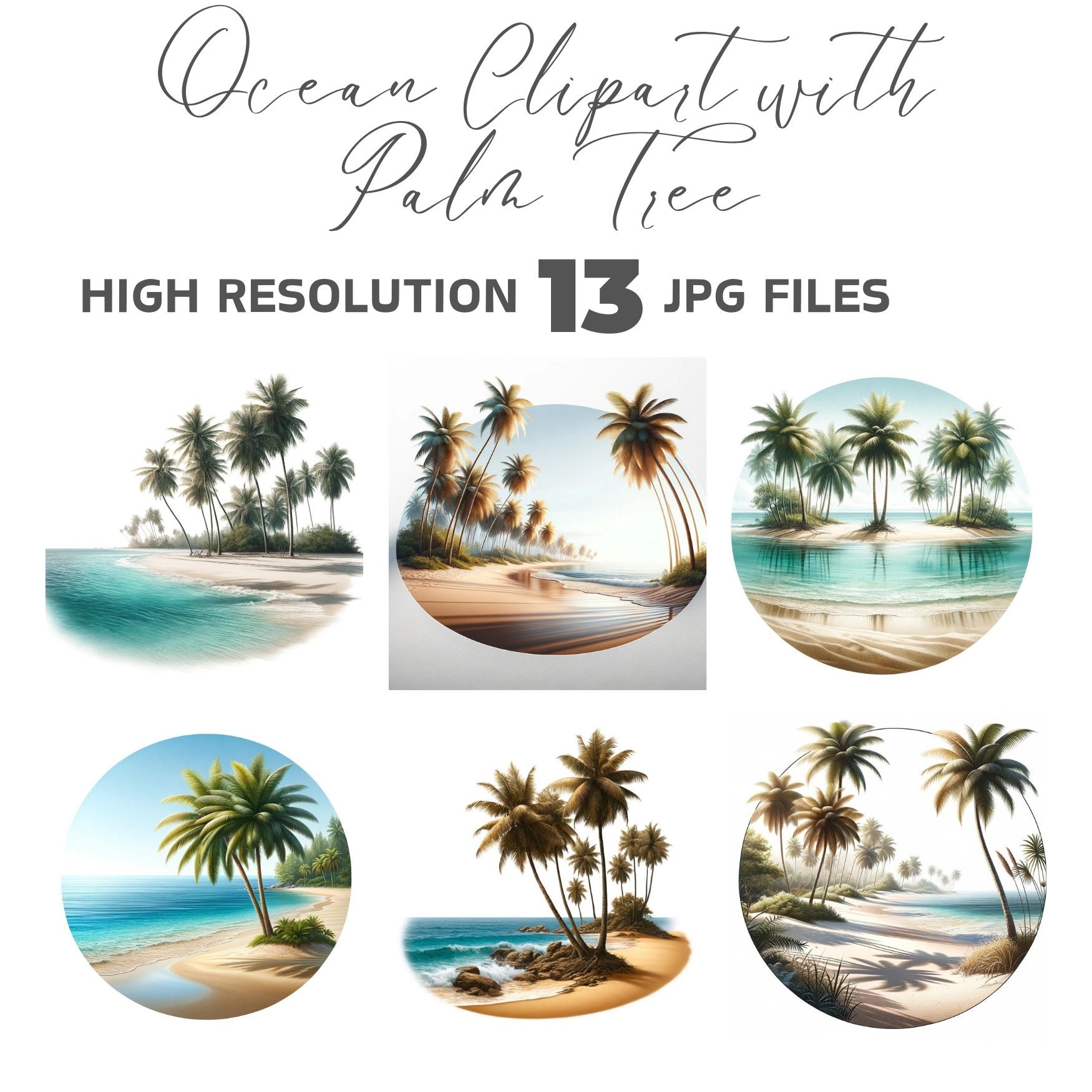13 Sand Palm Tree, Digital Ocean Clipart, Island Vibes, Scrapbooking ...