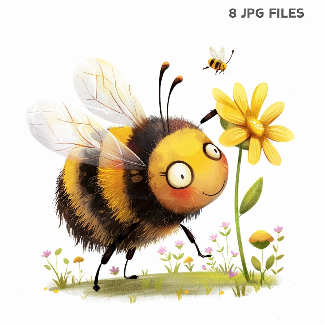 Cute Bee and Floral Clipart Set, Digital Crafting, Printable Watercolor ...