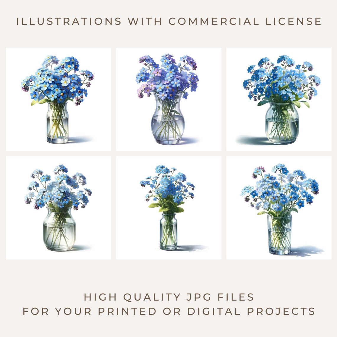 Watercolor Forget Me Not Clipart Instant Download for Commercial Use ...
