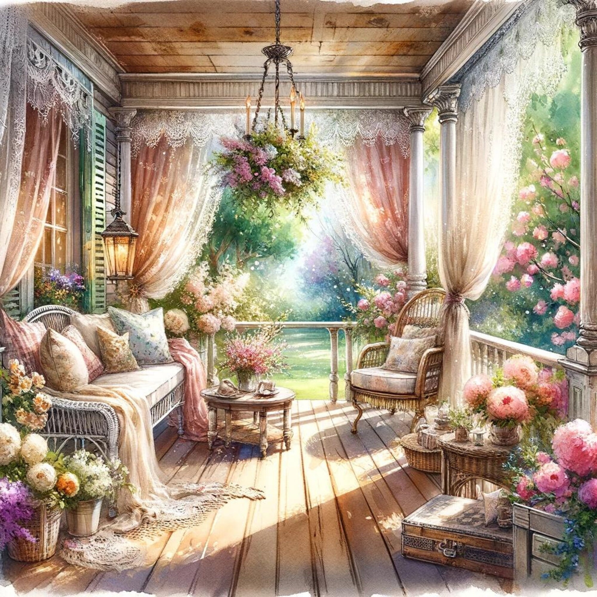 11 Shabby Chic Outdoor Porch Decor Kit, Paper Craft, Front Porch ...