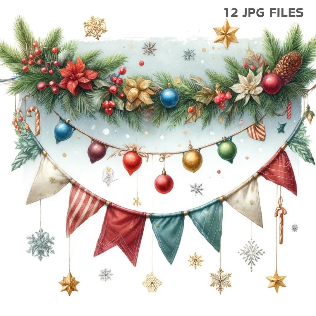 Christmas Bunting Clipart, Holiday Bunting Banner Set, Christmas ...