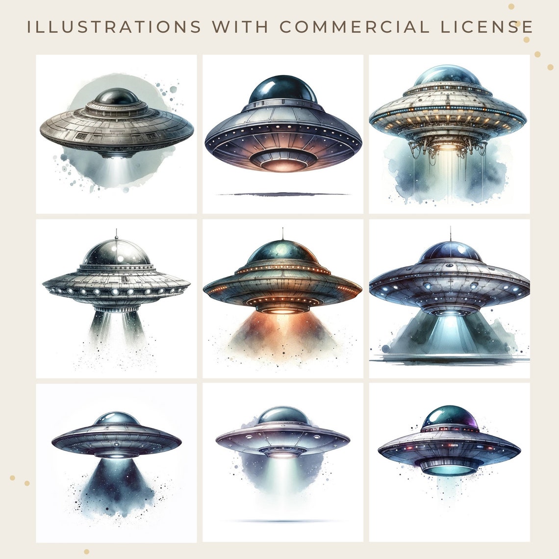 12 Flying Saucer Digital Clipart Set, Fun UFO Illustrations for Digital ...