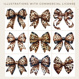 Leopard Bow Clipart Set, Digital Crafting Junk Journal, Watercolor Bow ...