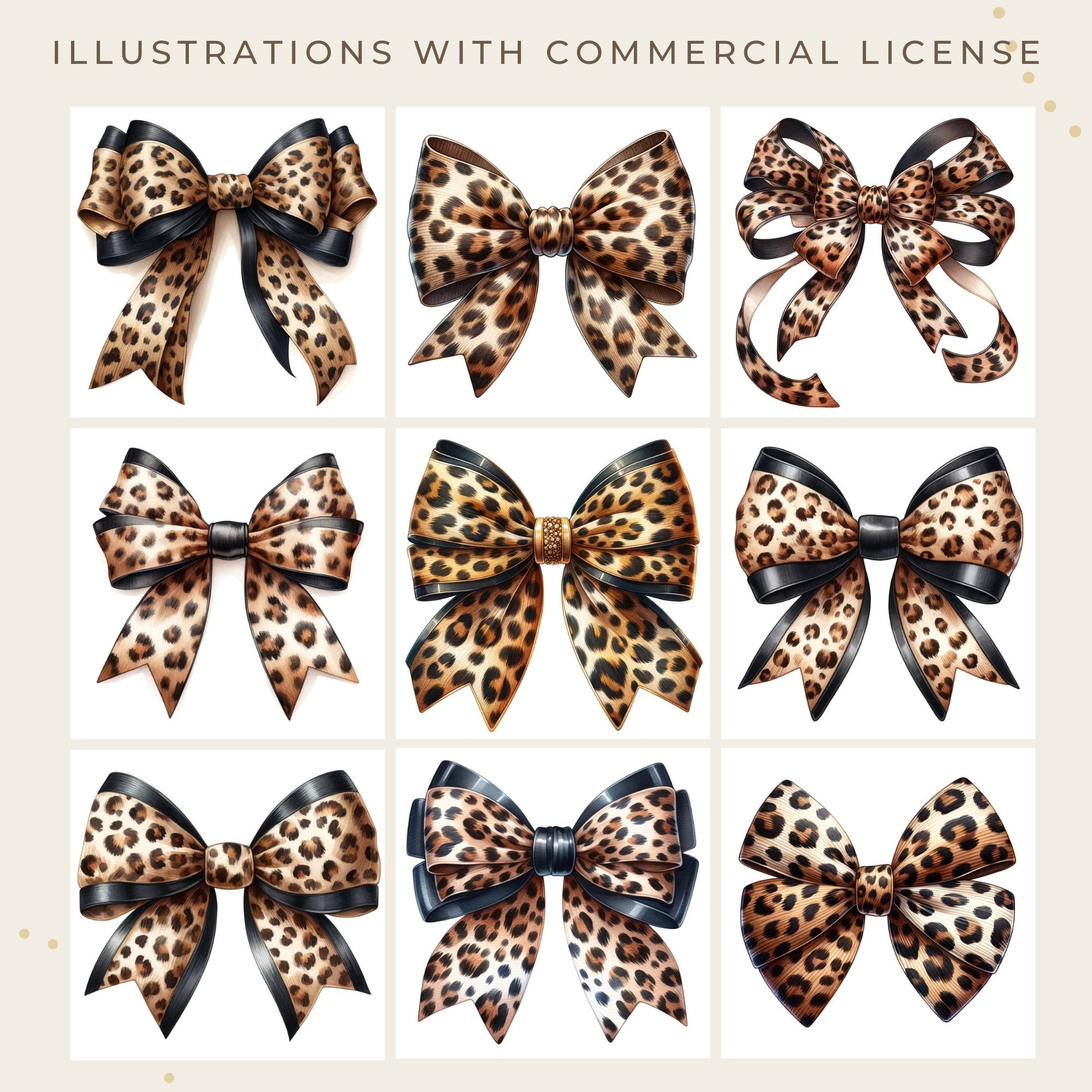 Leopard Bow Clipart Set, Digital Crafting Junk Journal, Watercolor Bow ...