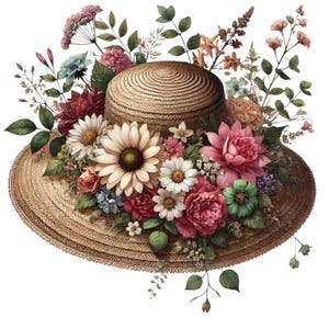 Watercolor Floral Flower Hat Clipart Set, Instant Download for Wedding ...