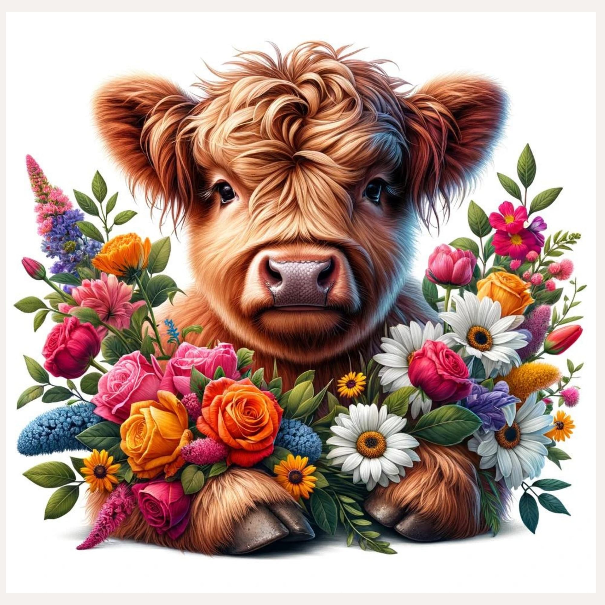 11 Highland Cow With Flowers, Farm Images Instant Download for Junk ...