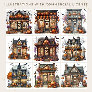 Halloween Shop Clipart, Watercolor Magic Storefront Designs ...