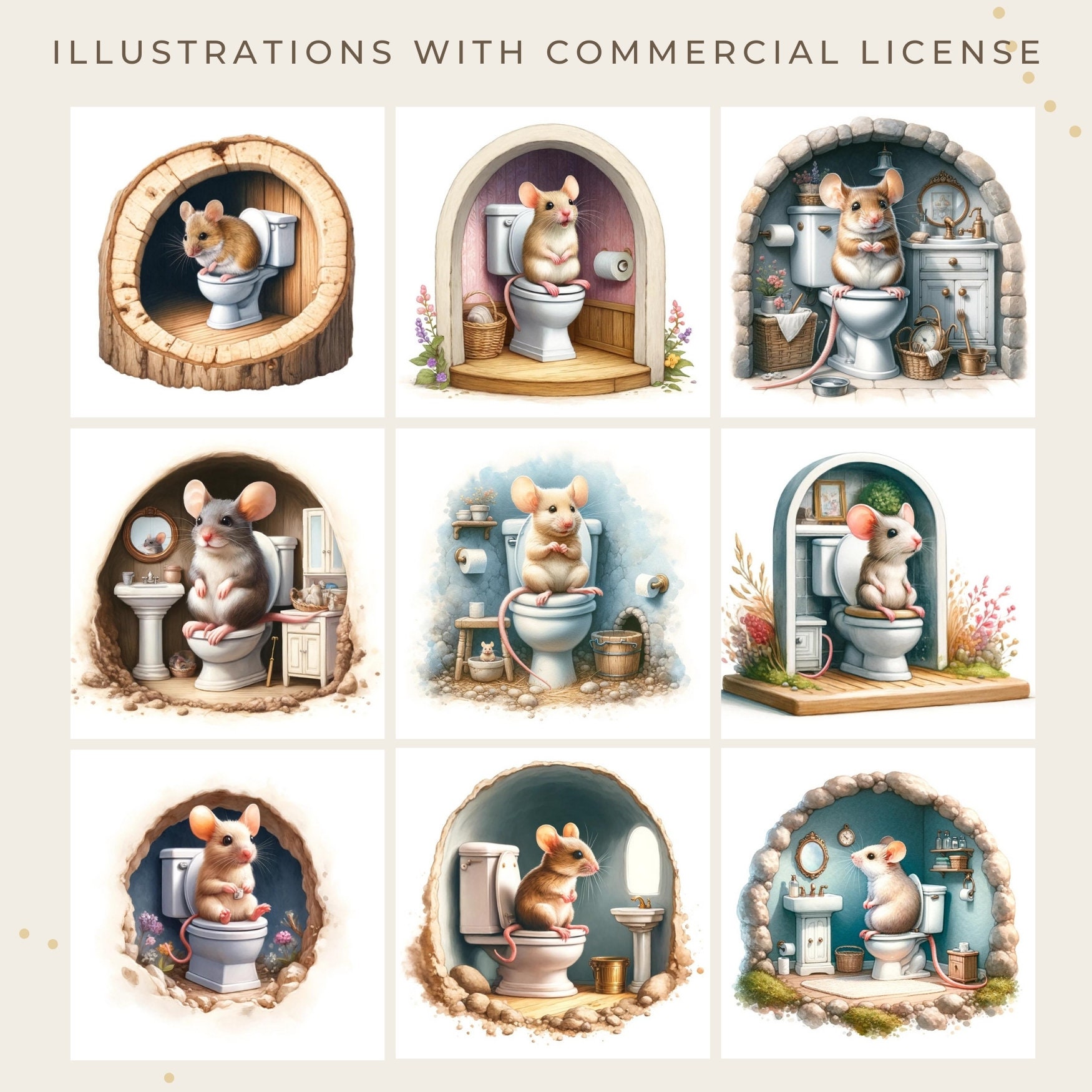 Mouse Sitting on Toilet in Mouse Hole, Instant Download, Cute Mouse ...