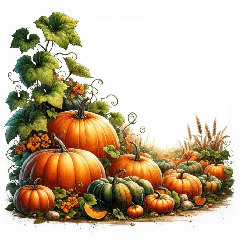 Fall Pumpkin Patch Clip Art Set, Digital Art Prints for Junk Journals ...