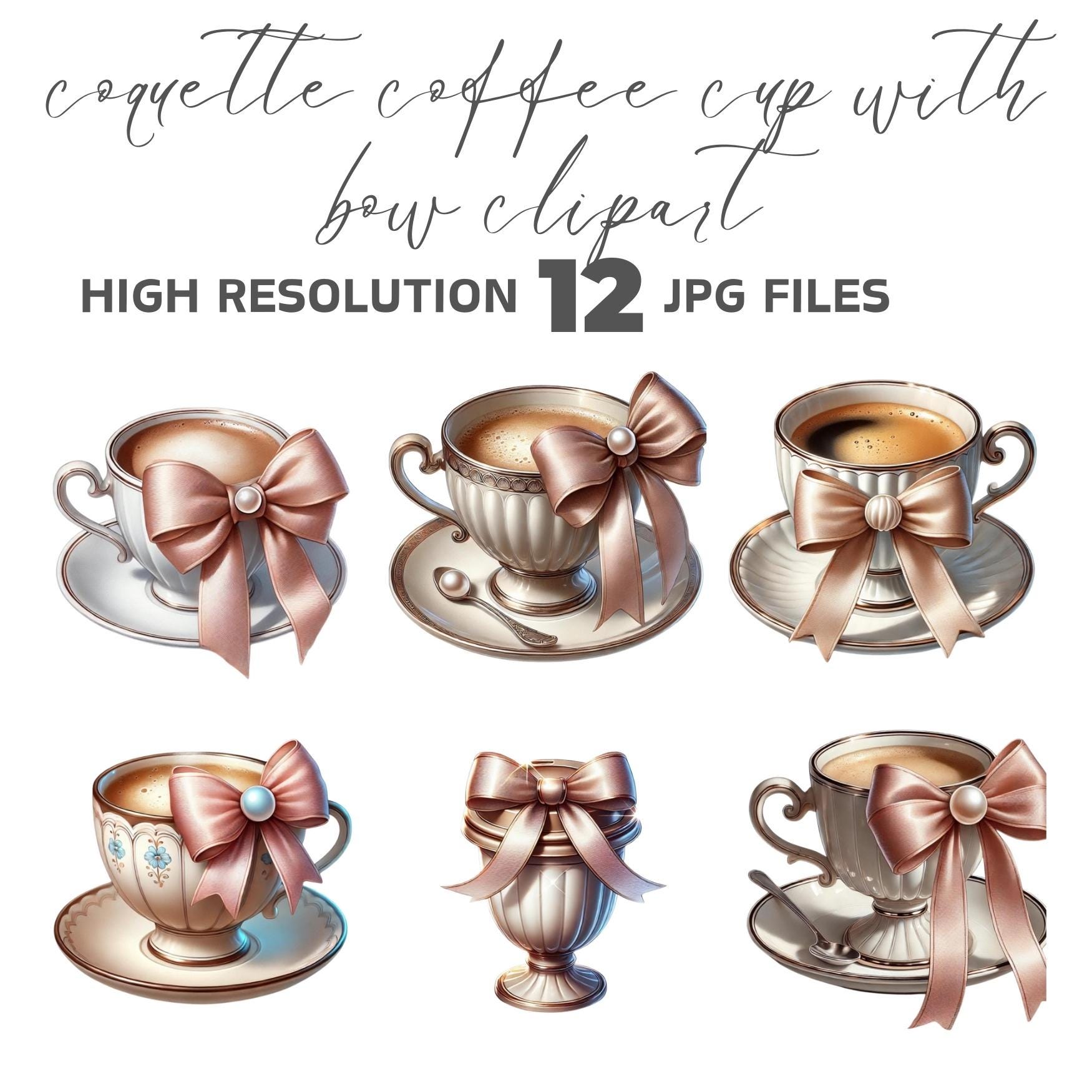 Coquette Coffee Cup With Bow Clipart, Pink Watercolor Bows, Soft Girl ...