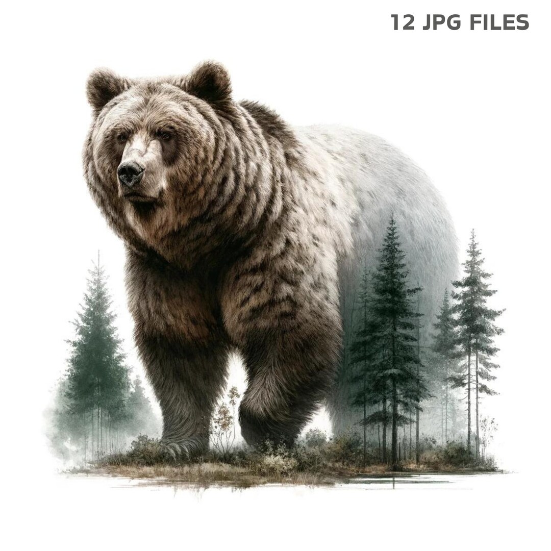 Bear in the Forest Collage Images, Commercial Use Scrapbook Ephemera ...