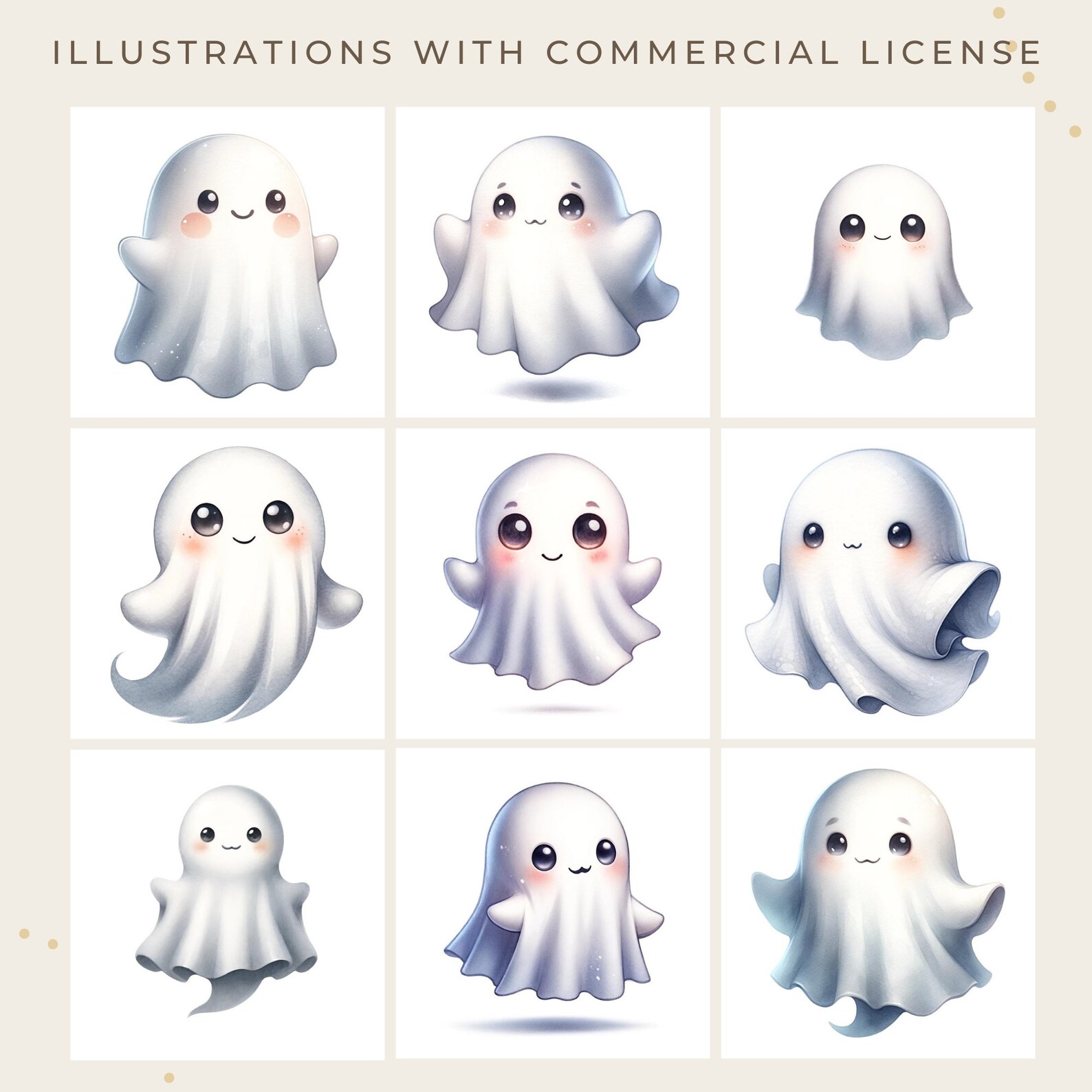 Cute Kawaii Ghost Clip Art Bundle, Retro Halloween, Collage Images ...