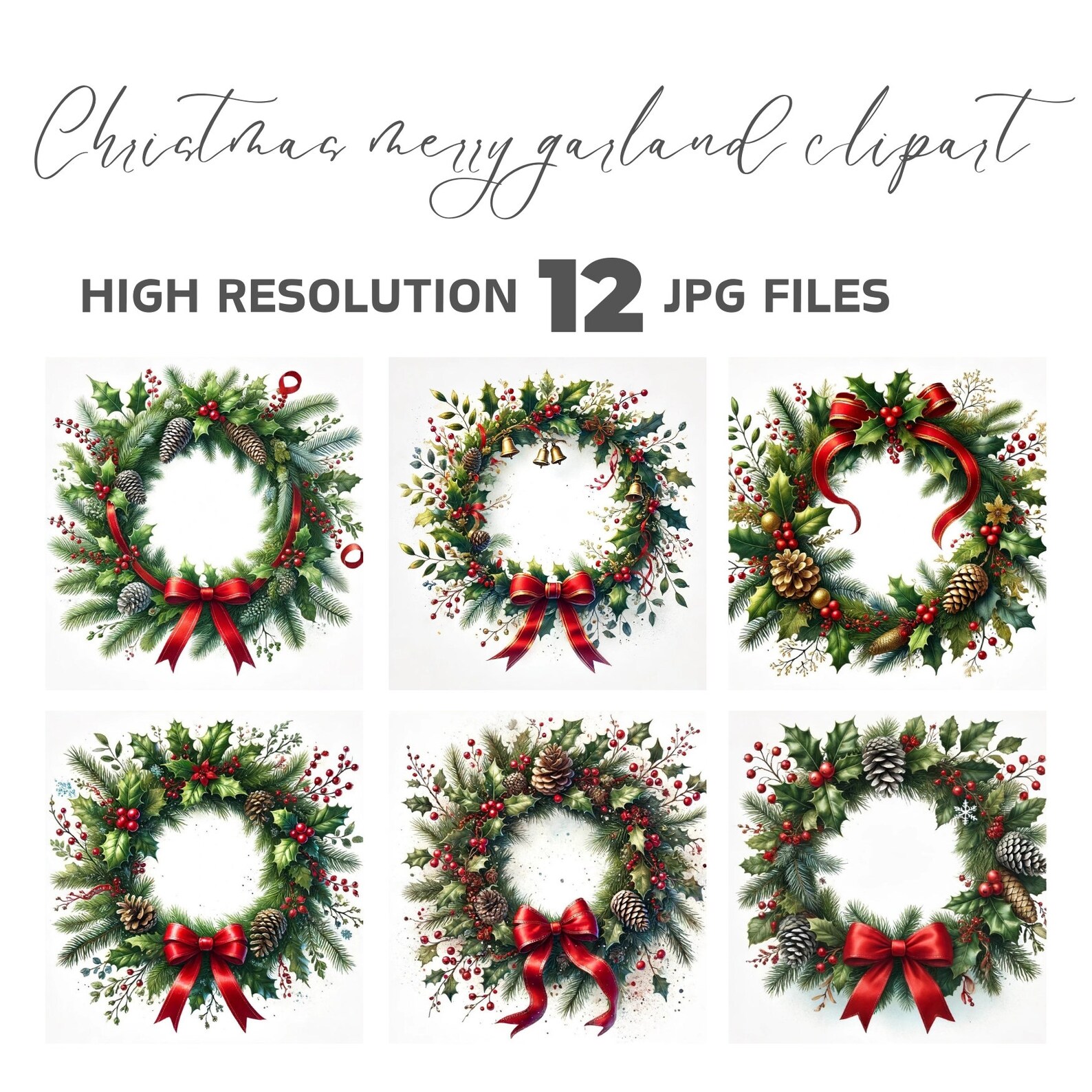 Christmas Wreaths Clipart Bundle, Greenery for Digital Crafting and ...
