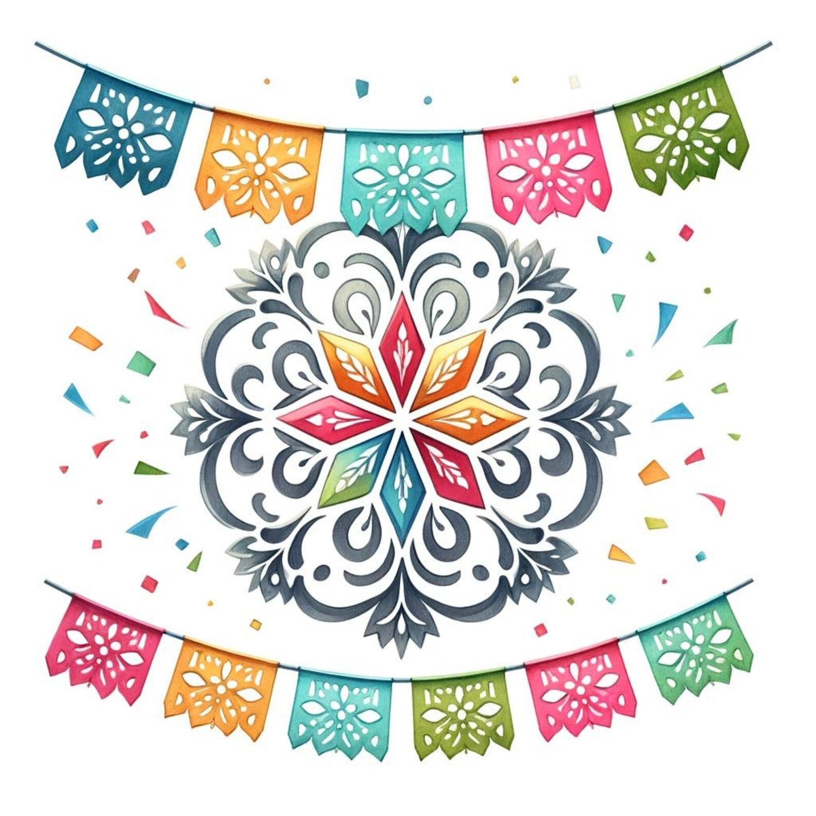 Papel Picado Clipart Set, Mexican Folk Art, Dia De Muertos, Digital ...