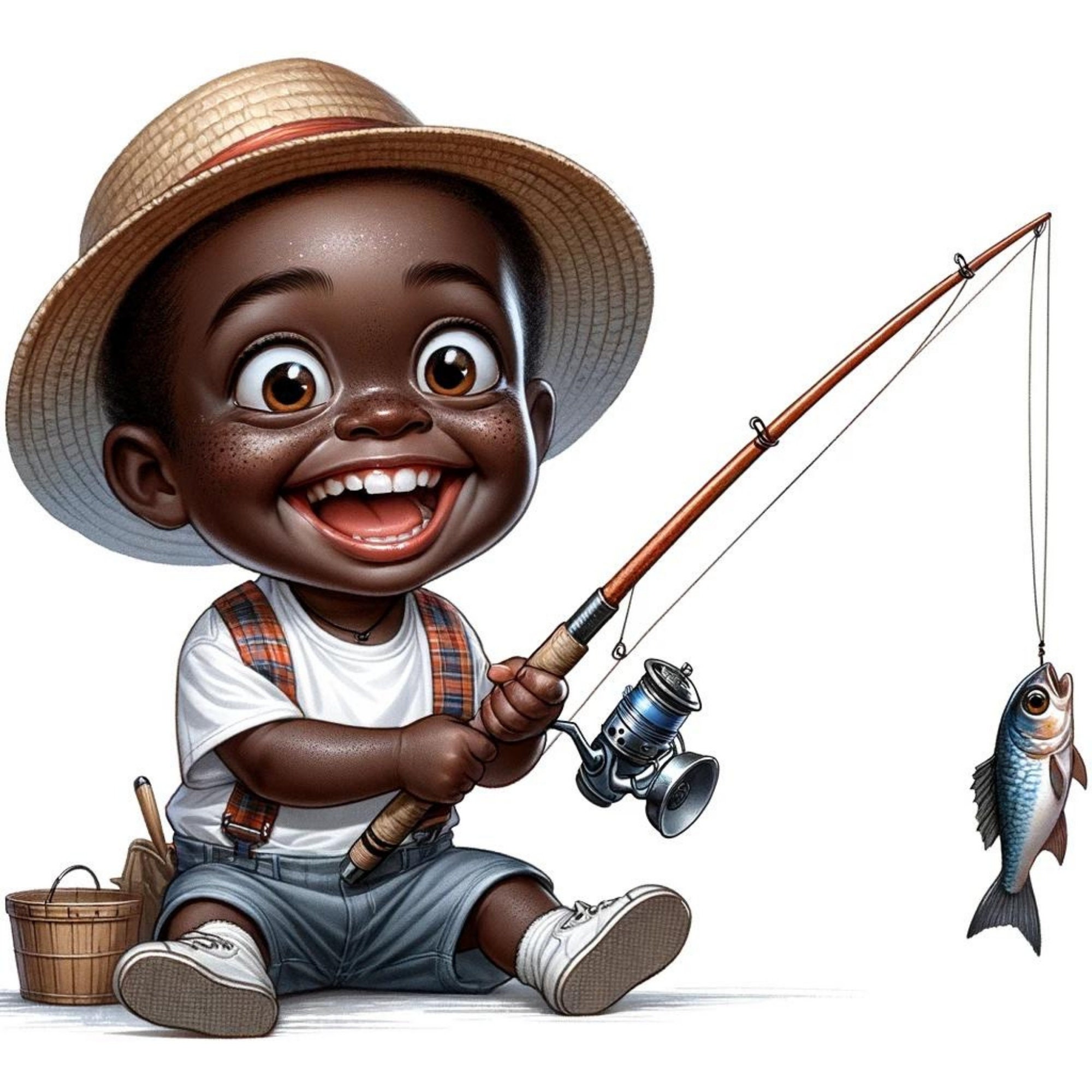 Young African American Fisherman Clipart, Digital Scrapbook Image ...