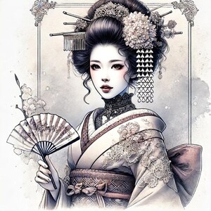 Victorian Japanese Geisha Clipart Bundle, Asian Art Printable Vintage ...