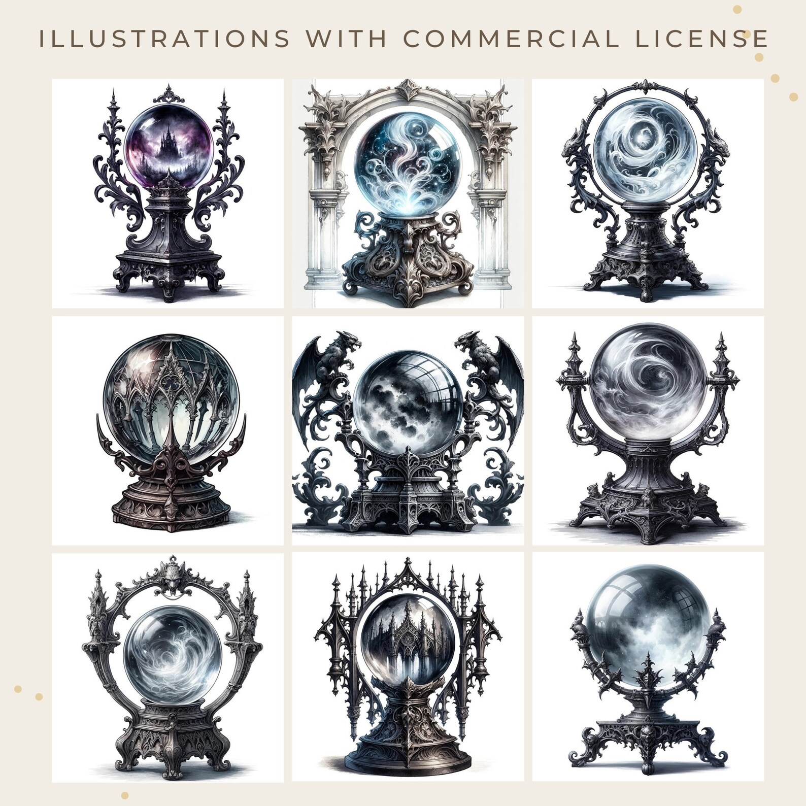 Gothic Crystal Ball Clipart, Instant Download for Digital Crafting ...