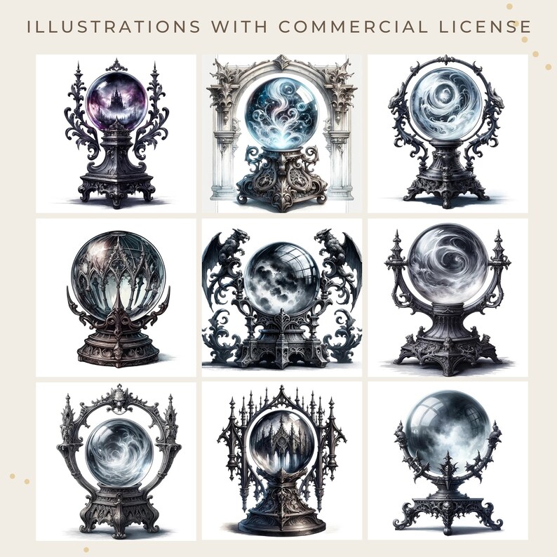 Gothic Crystal Ball Clipart, Instant Download for Digital Crafting ...