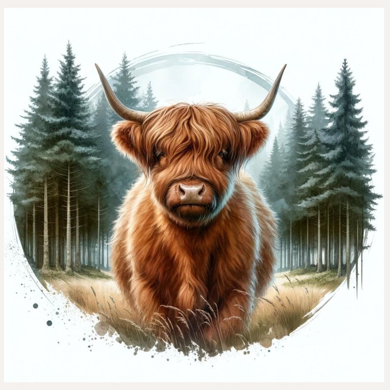 Highland Cow Watercolor Clipart Set, Instant Download for Digital ...