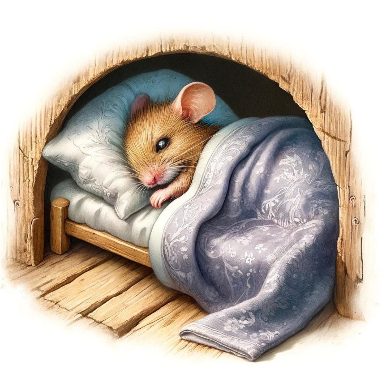 Mouse Sleeping in Little Bed in Mouse Hole, Watercolor Clipart, Instant ...