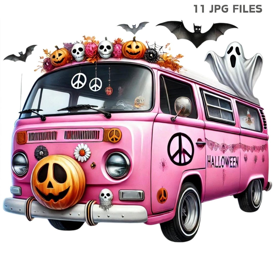 Pink Halloween Van, Hippie Halloween Theme, High Resolution JPG ...