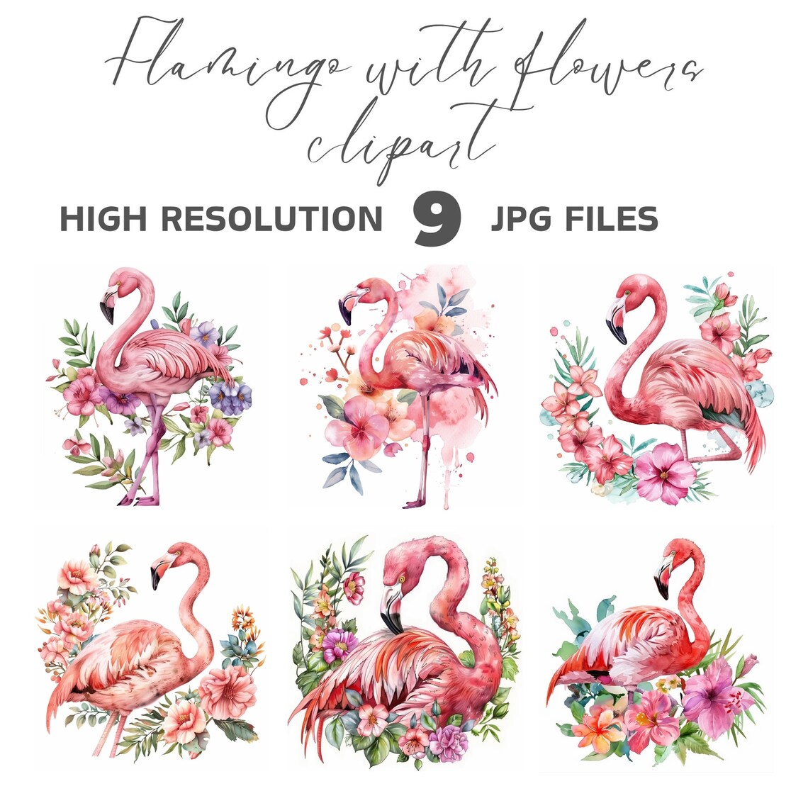 Tropical Birds Clipart Bundle, Flamingo Watercolor & Exotic Flowers ...
