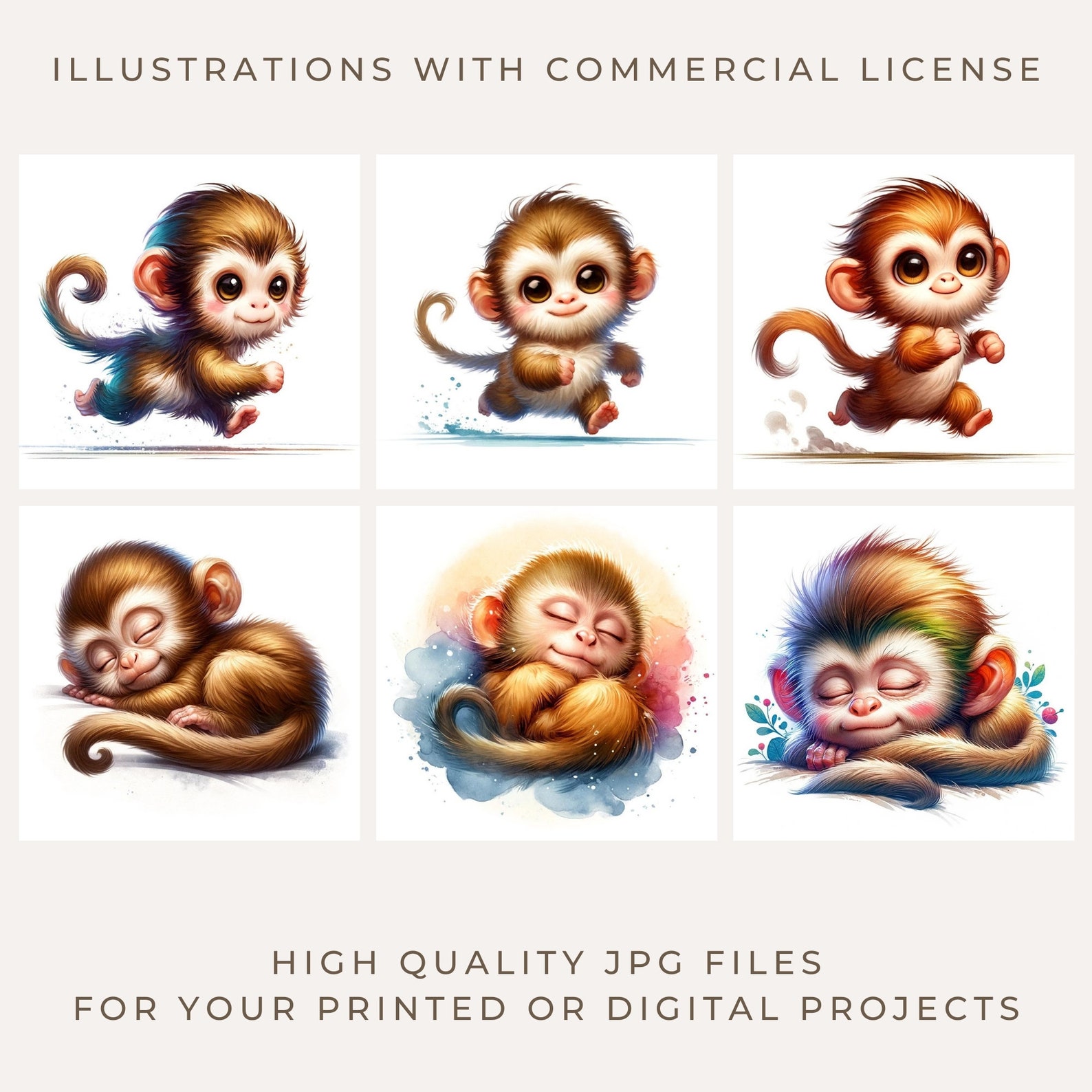 Cute Monkey Animal Clip Art for Digital Crafting, Baby Shower Decor ...