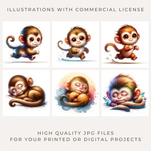 Cute Monkey Animal Clip Art for Digital Crafting, Baby Shower Decor ...