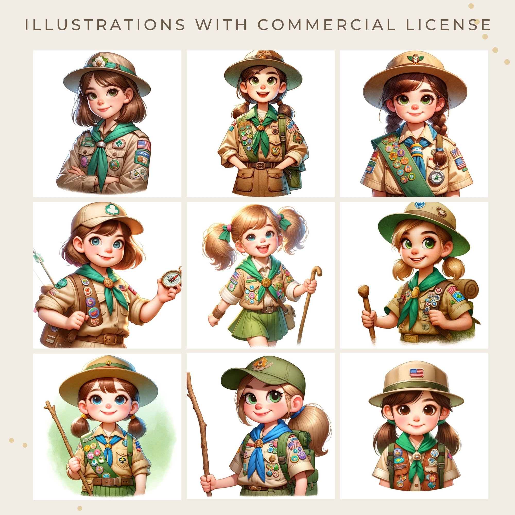 Cute Girl Scout Images Bundle, Digital Crafting Clipart Pack, Digital Watercolor Clipart Set for ...