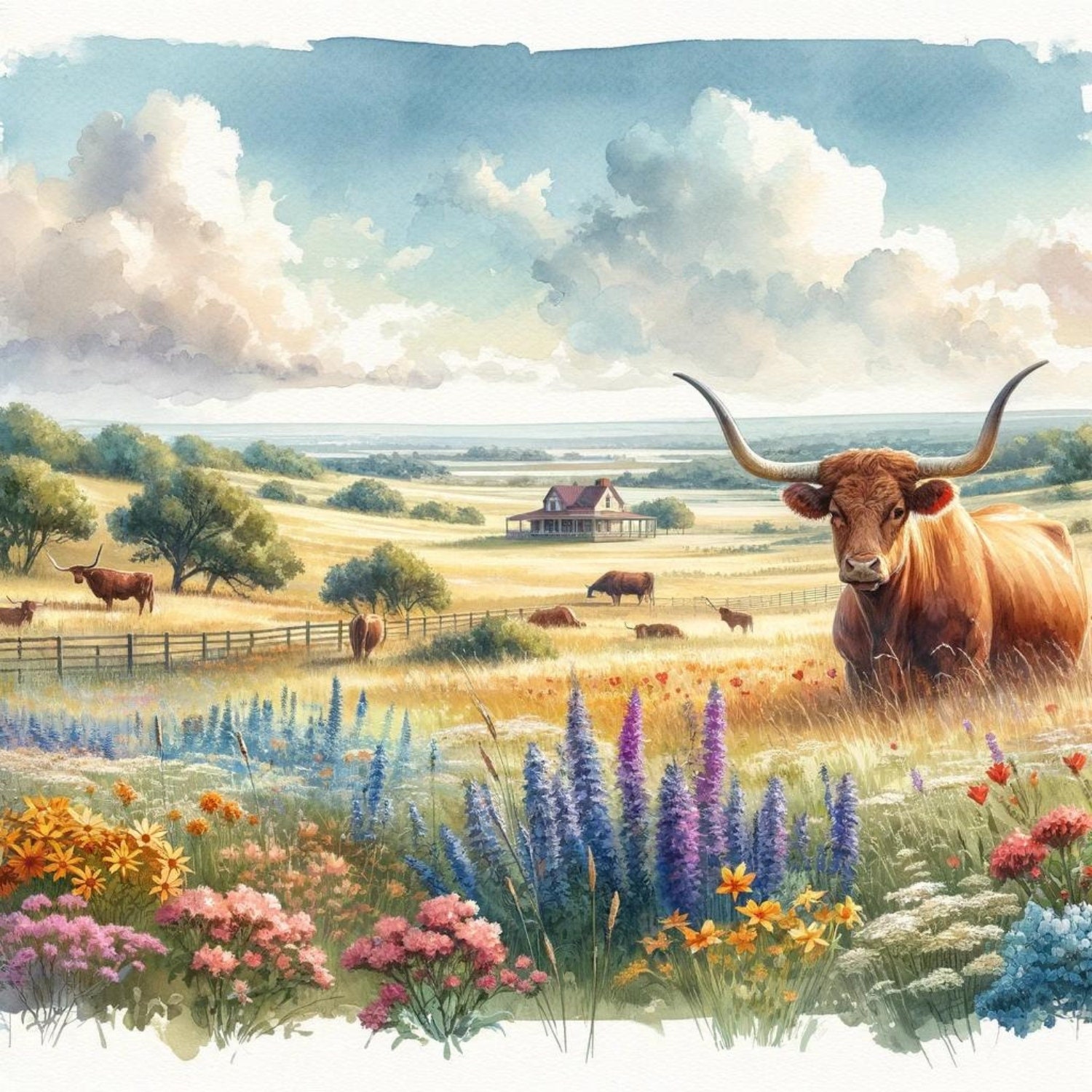 14 Watercolor Texas Landscape Digital Image Printable Design ...
